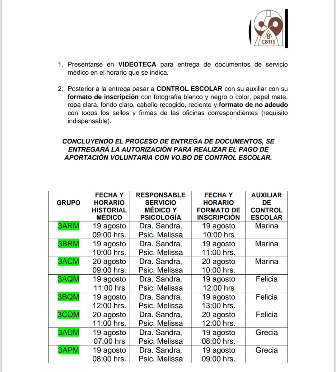 PROCESO DE REINSCRIPCIÓN PARA ALUMNOS REGULARES EN EL CBTIS 8