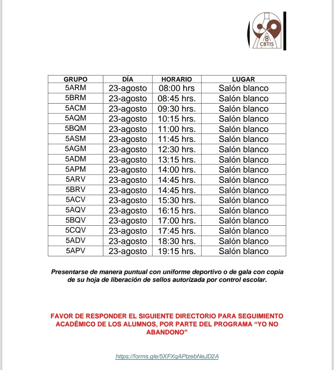 PROCESO DE REINSCRIPCIÓN PARA ALUMNOS REGULARES EN EL CBTIS 8